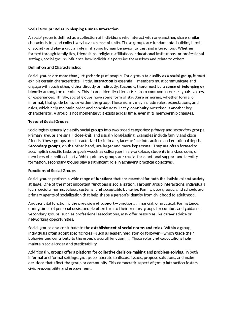 Social Groups Roles in Shaping Human Interaction | PDF | Social Group ...