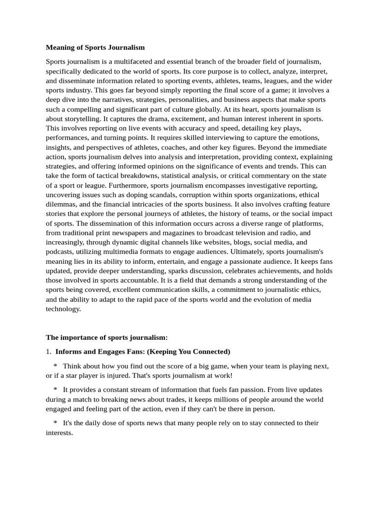 Meaning of Sports Journalism Unit 1 | PDF | Journalism | News