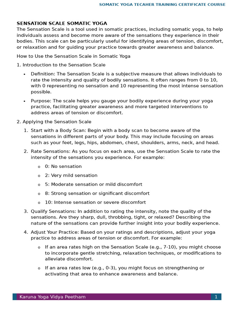 Sensation Scale Somatic Yoga | PDF | Relaxation (Psychology) | Psychology
