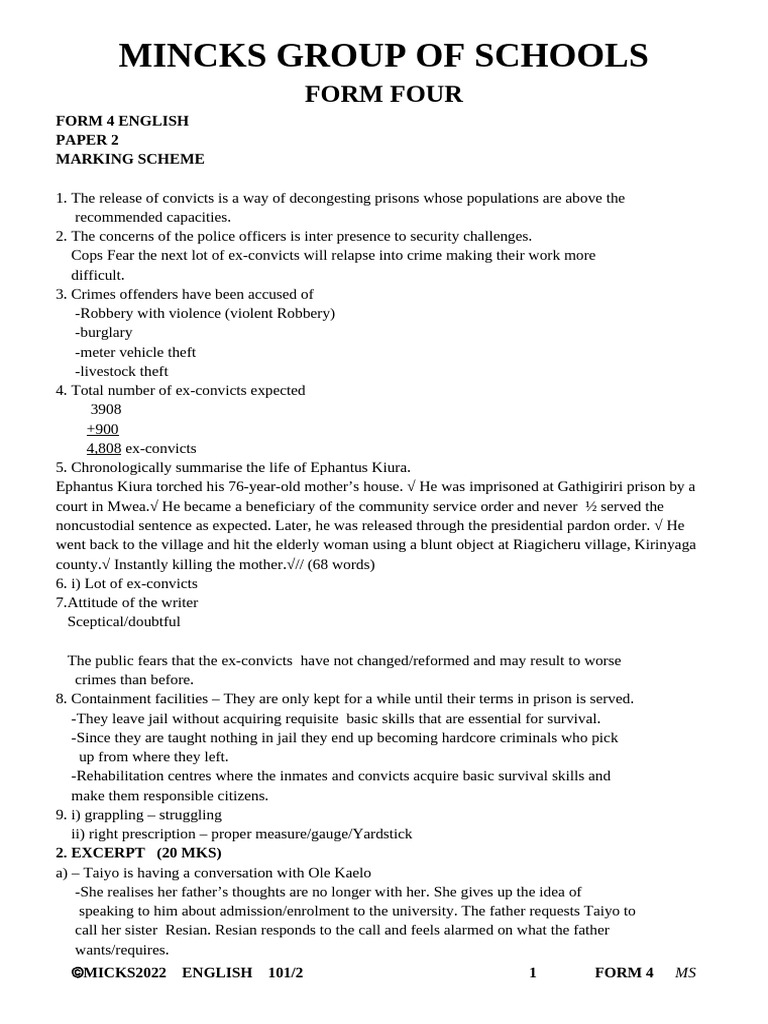 English Pp2 Marking Scheme 1 | PDF | Prison | Crimes