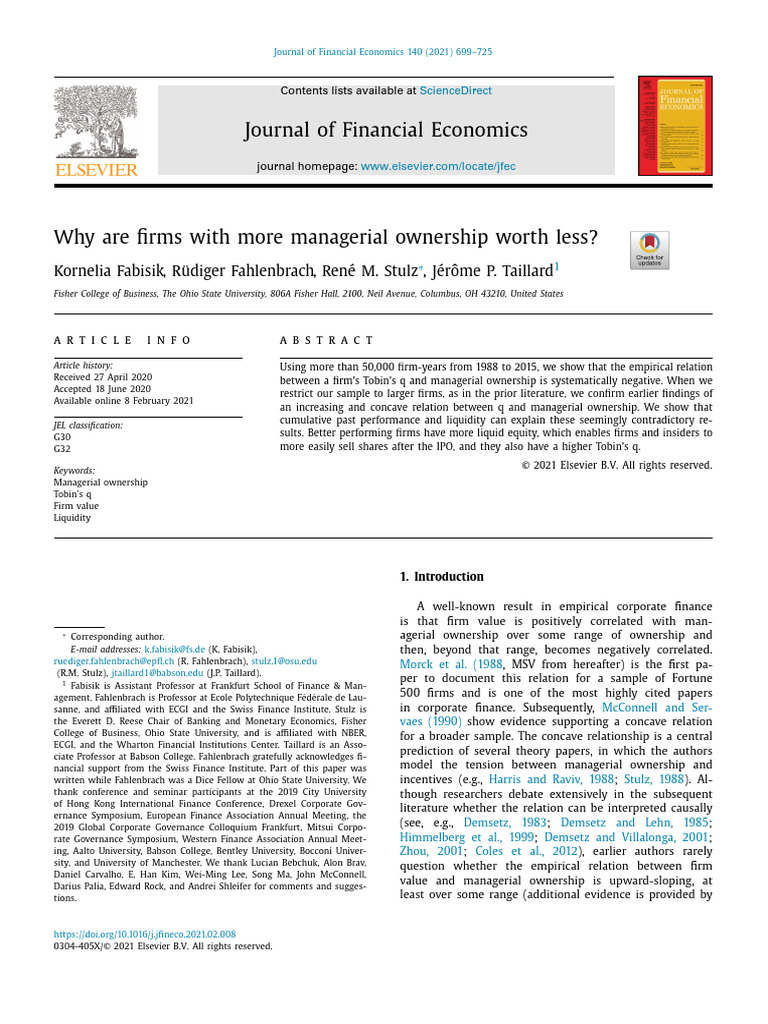 Why Are Firms With More Managerial Ownership W 2021 Journal of ...