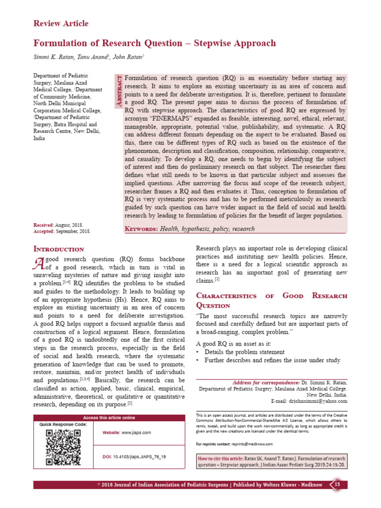 Formulation of Research Question Stepwise.3 | PDF | Methodology | Data