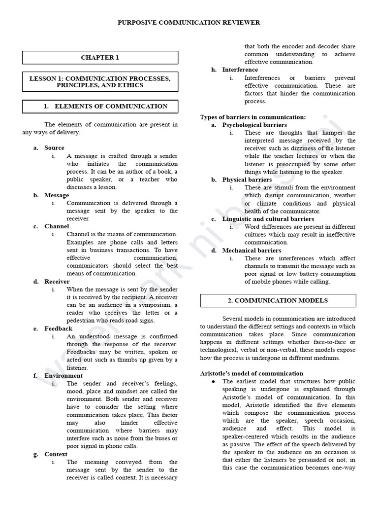 Purposive Communication Reviewer | PDF | Communication | Nonverbal ...