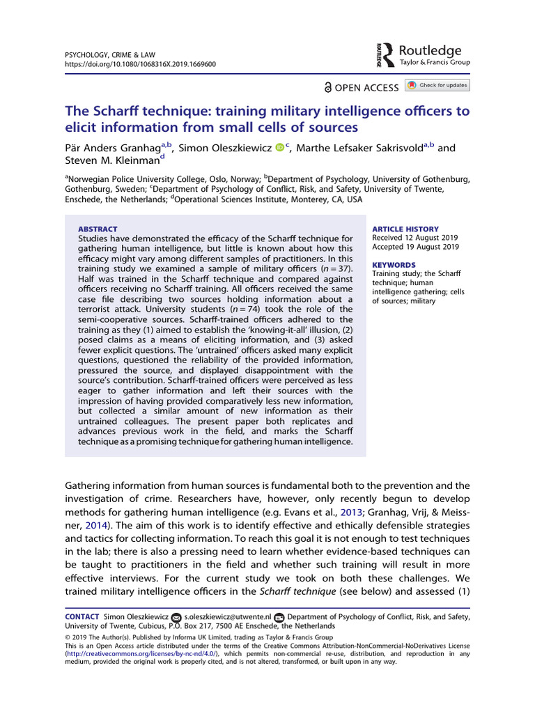 Scharff Technique for Military Intelligence Training | PDF ...