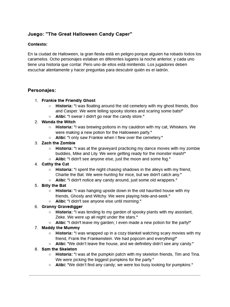 Juego - The Great Halloween Candy Caper | PDF
