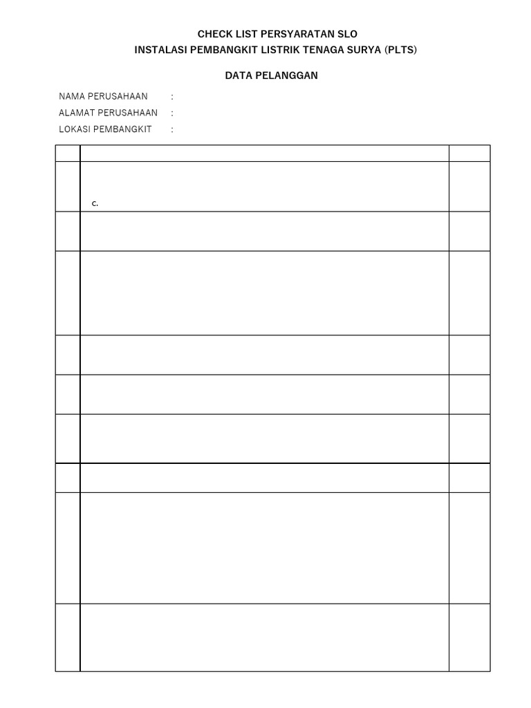 Check List Persyaratan Slo Plts PT Megasurya Mas-1-2 | PDF