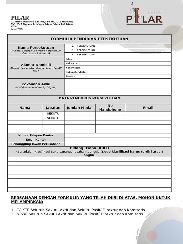 Formulir Pendirian Persekutuan. | PDF