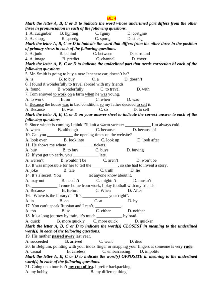 English Language Proficiency Test | PDF | English Language | Traffic