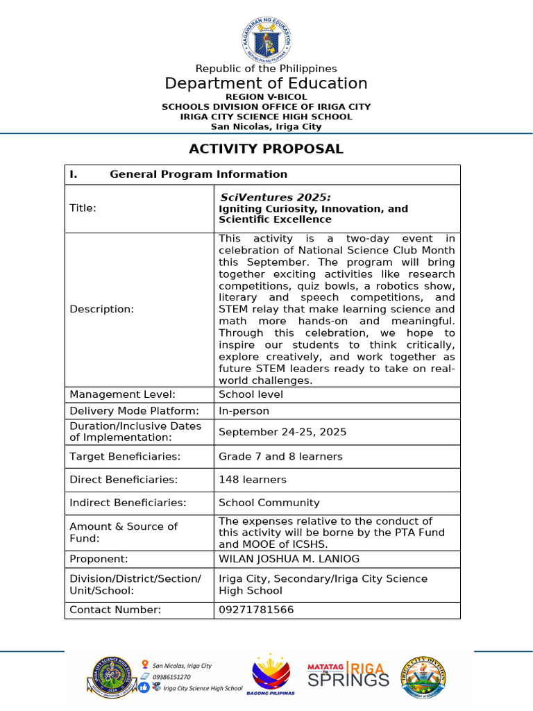 Activity Proposal Sciventures 2025 | PDF | Learning | Creativity