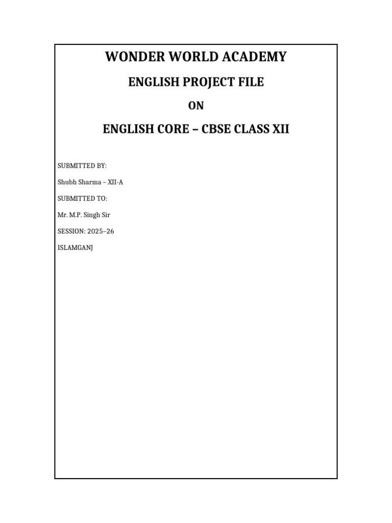 CBSE English Project Final Shubh | PDF