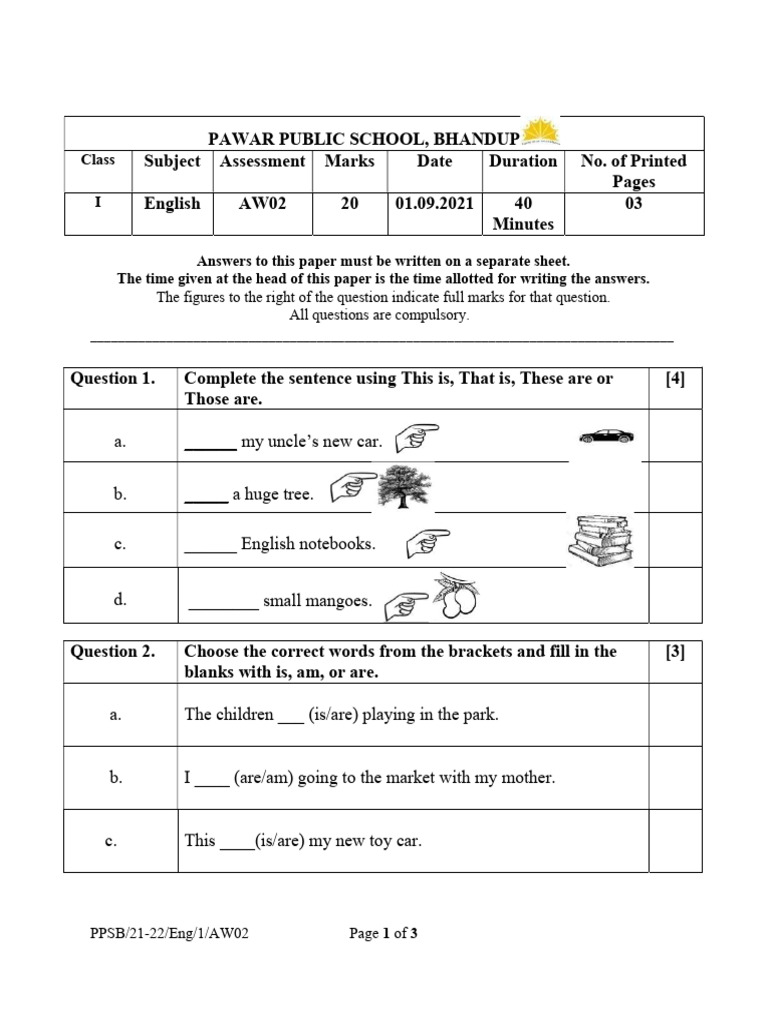 Grade 1 Englsih AW02 21-22 | PDF