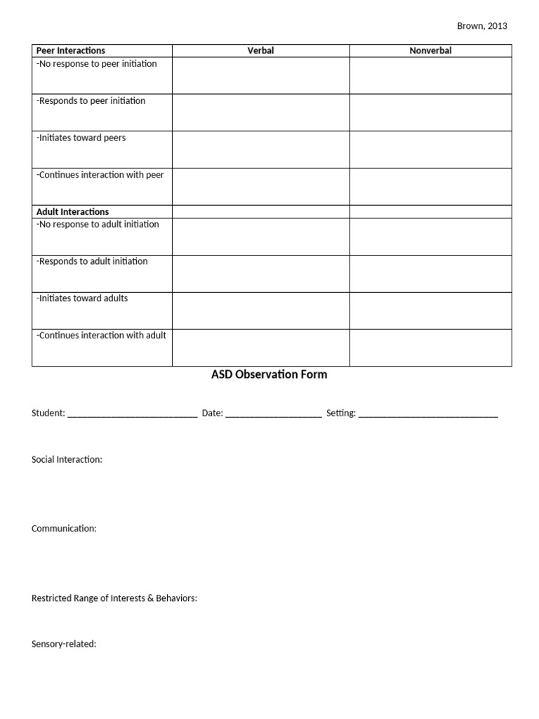 ASD Observation Form for Social Interactions | PDF