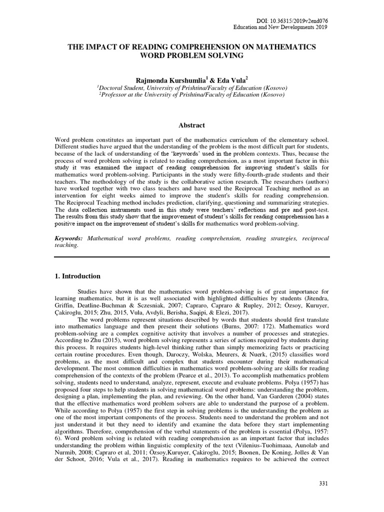 Reading Comprehension in Math Problem Solving | PDF | Reading ...