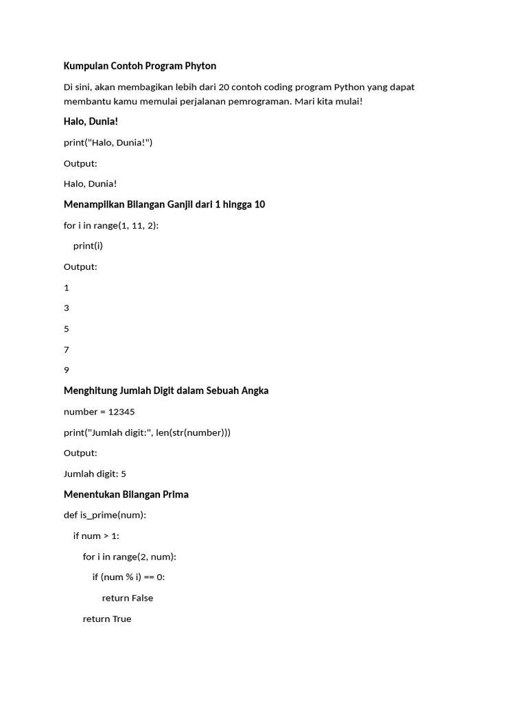 Kumpulan Contoh Program Phyton | PDF