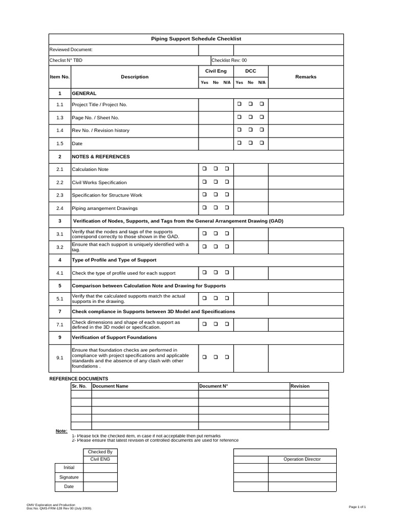 Piping Schedule Checklist Rev 00 | PDF | Specification (Technical Standard)
