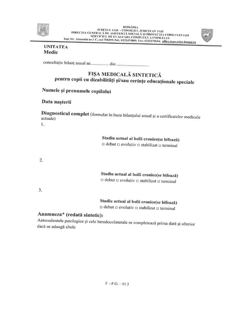 Fisa Medicala Sintetica | PDF