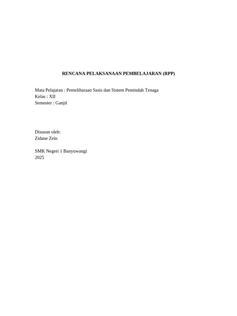RPP Pemeliharaan Sasis Dan Sistem Pemindah Tenaga | PDF