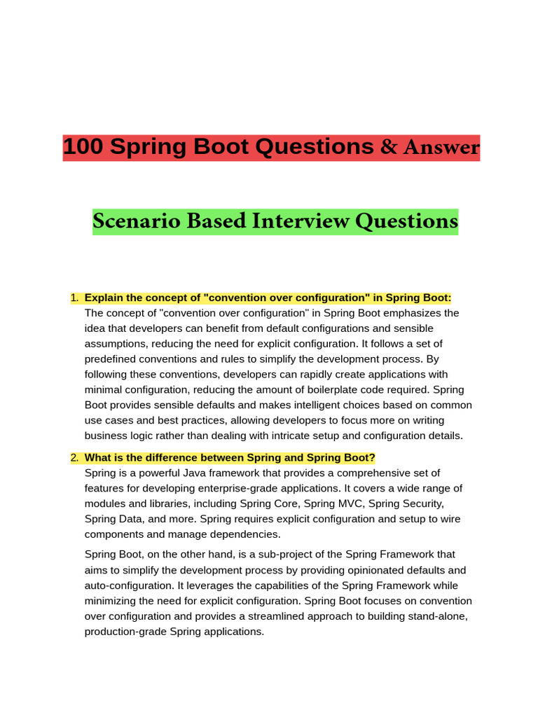 100 Spring Boot Questions and Answers | PDF | Databases | Class (Computer Programming)