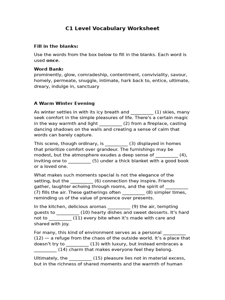 C1 Level Vocabulary Worksheet | PDF