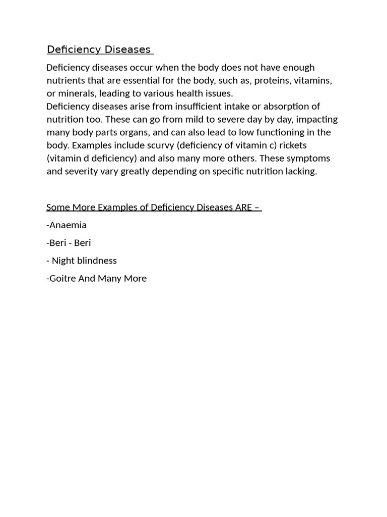 Deficiency Diseases Made by Mehrish | PDF