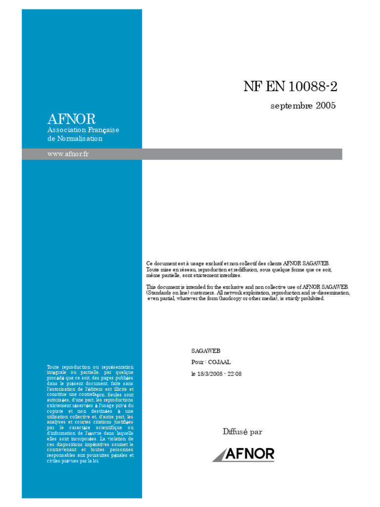 Norme NF EN 10088-2:2005 Aciers inoxydables | PDF | Acier | Acier ...