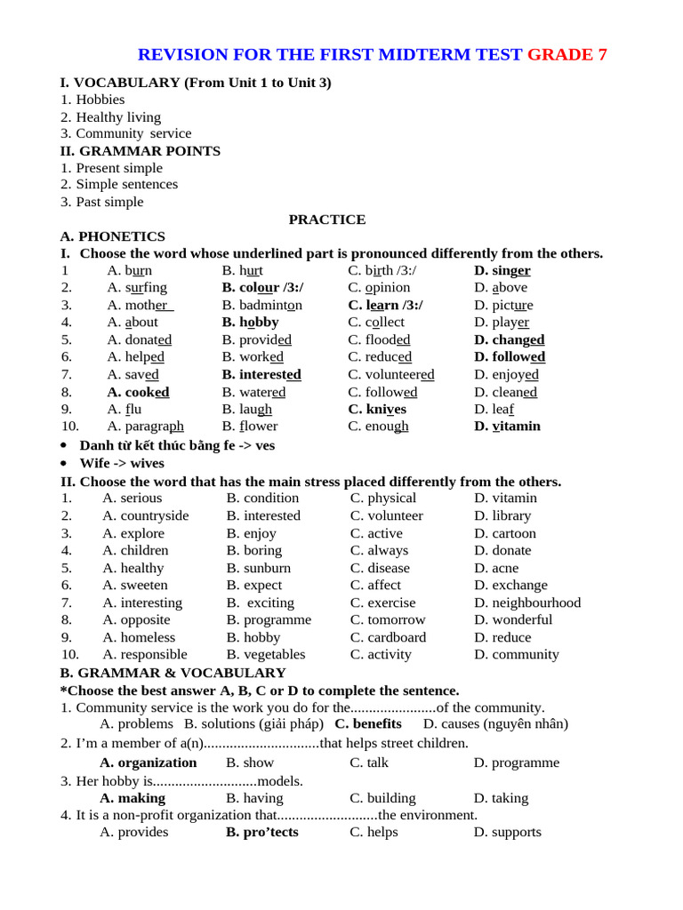 Grade 7 Midterm Test Revision Guide | PDF | Hobbies | Chicken Soup