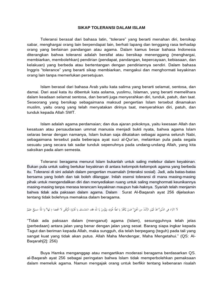 Sikap Toleransi Dalam Islam | PDF