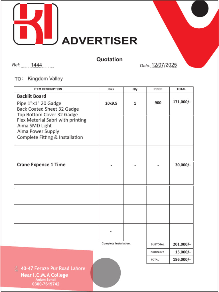 Kingdom Valley Backlit Board Quotation-2 | PDF