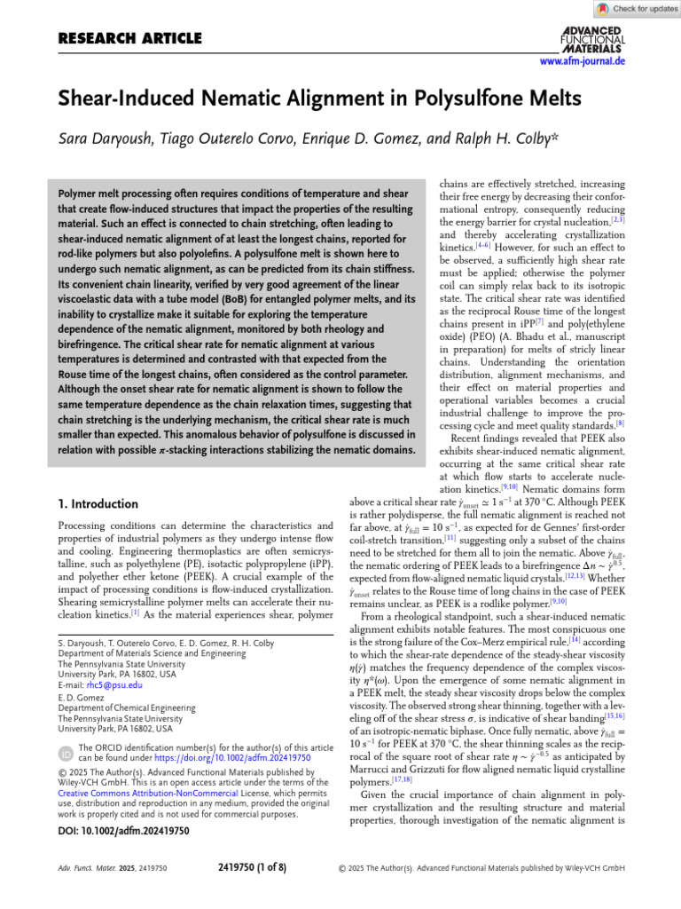 Adv Funct Materials - 2025 - Daryoush - Shear Induced Nematic Alignment ...