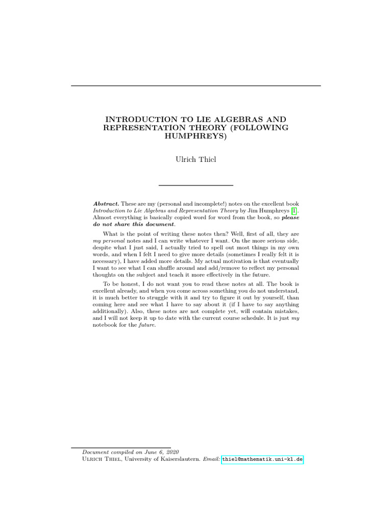 Lie Algebras and Representation Theory Notes | PDF | Lie Algebra ...