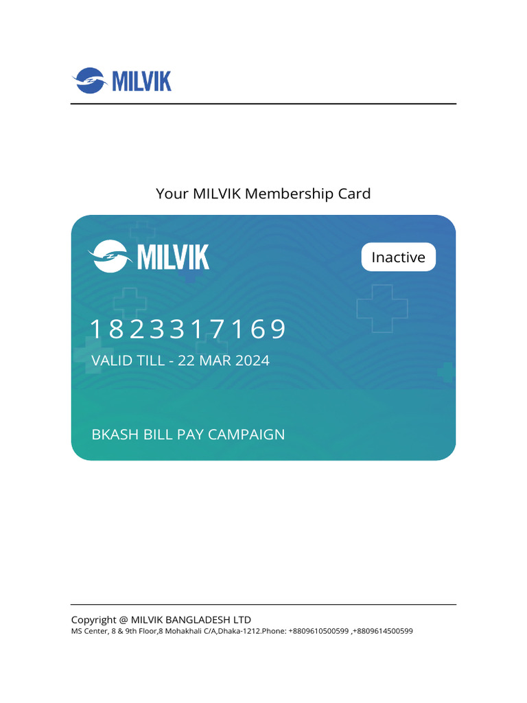 Milvik Corporate Plan - Membership Card - 1717143664103000 | PDF