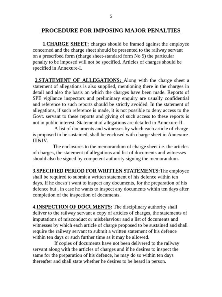 Major Penalty Charge Sheet Procedure | PDF | Government | Common Law