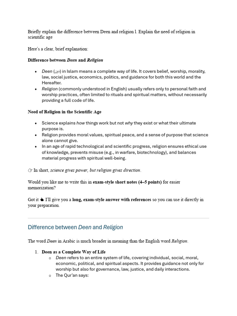 Deen and Religion Need of Religion in Scientific Age | PDF | Science ...