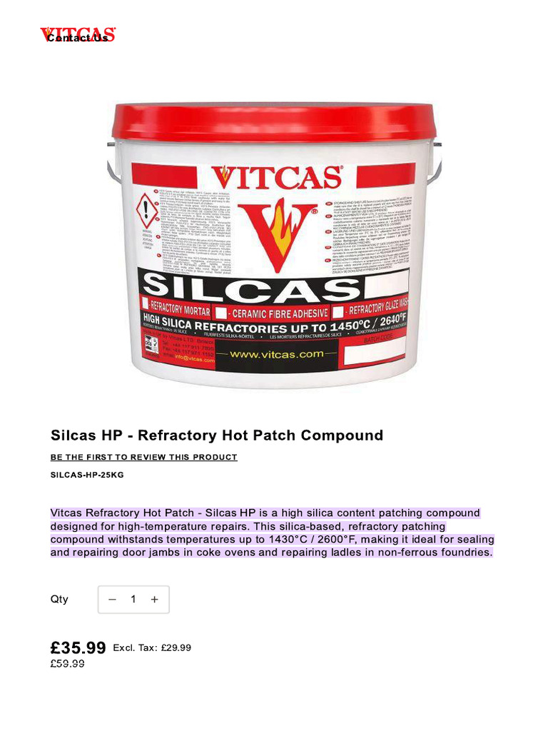Silcas HP - Refractory Hot Patch Compound I VITCAS | PDF