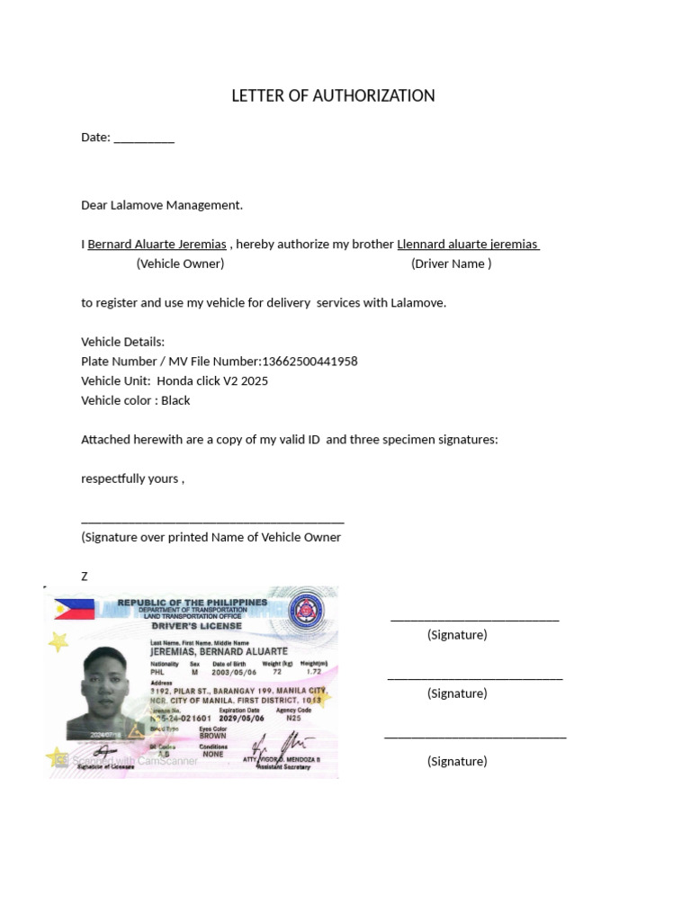Letter of Authorization | PDF