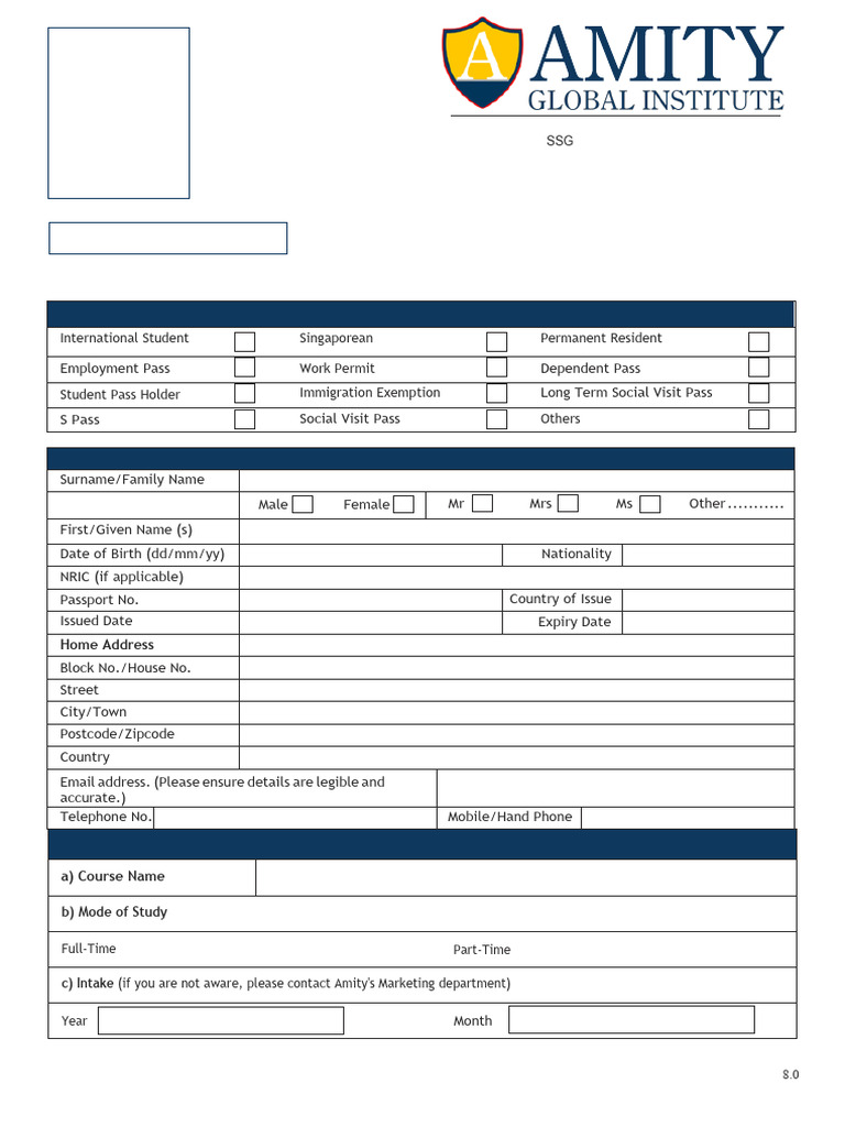 Amity Global Institute Application Form | PDF | Cost Of Living | Indemnity