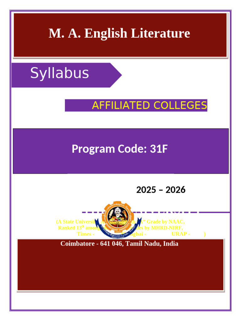 Ma English Litt 2025 26 | PDF | English Grammar | William Shakespeare