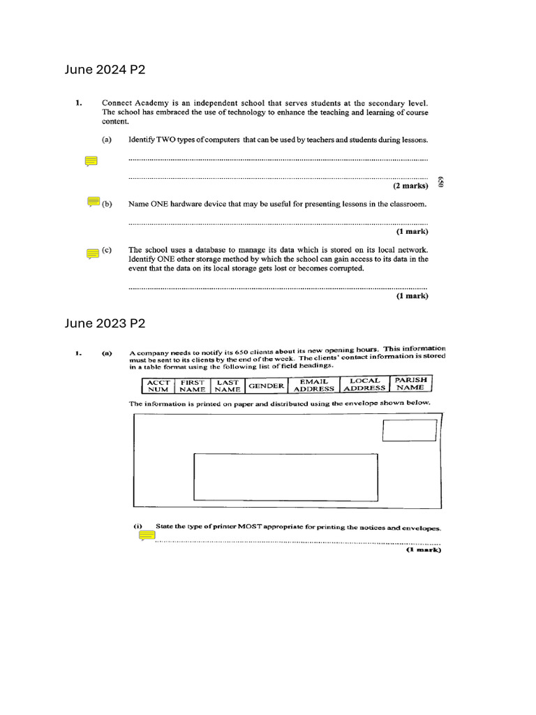 Topic 1 Past Paper Answers | PDF