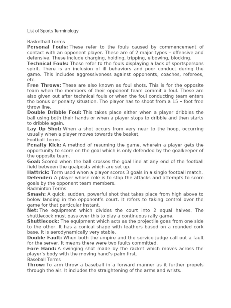 Essential Sports Writing Terminology | PDF | Volleyball | Table Tennis
