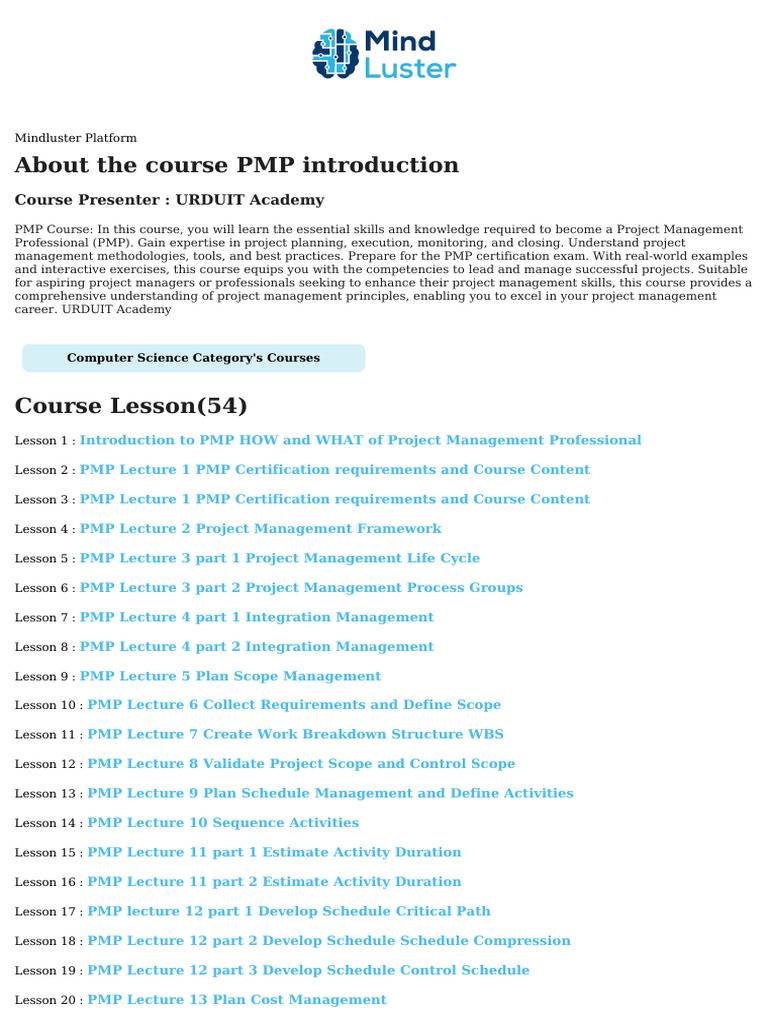 PMP Course Overview and Content | PDF | Project Management Professional ...