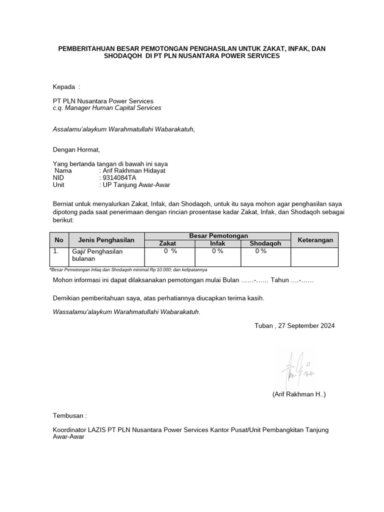 Formulir Pendaftaran Pemotongan ZIS PLN NPS Salinan | PDF