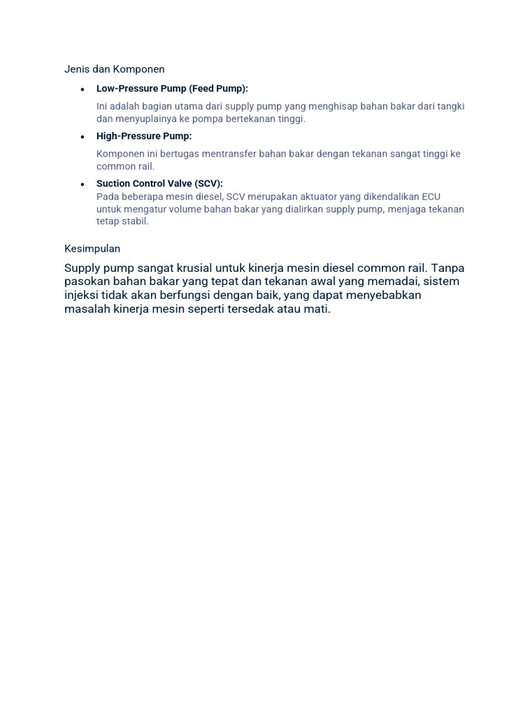 Komponen Utama Supply Pump Diesel | PDF