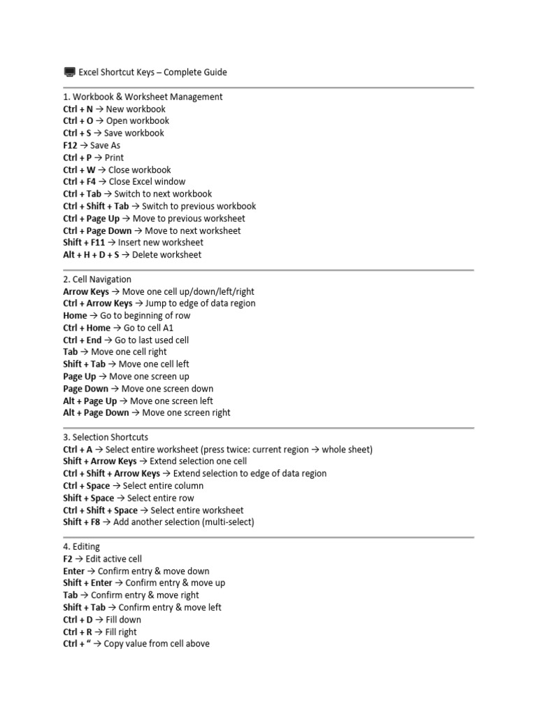 ? Excel Short Cut Keys | PDF | Microsoft Excel