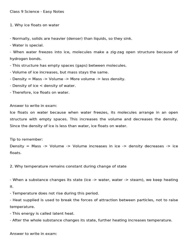 Class9 Science Easy Notes | PDF