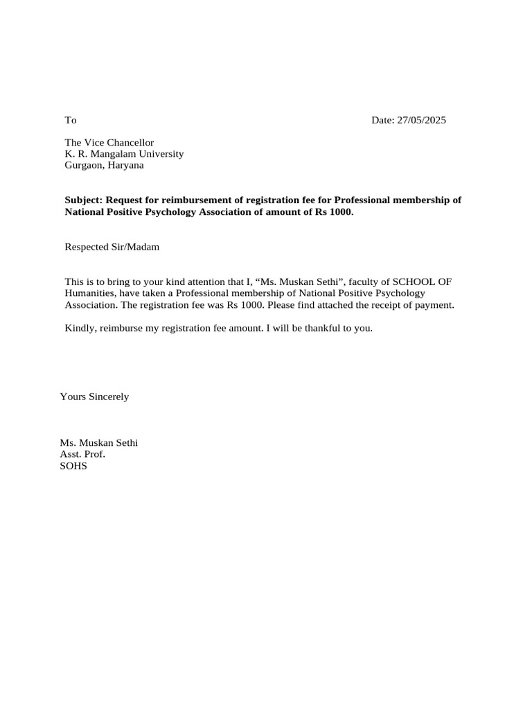 Reimbursement Request for Membership Fee | PDF