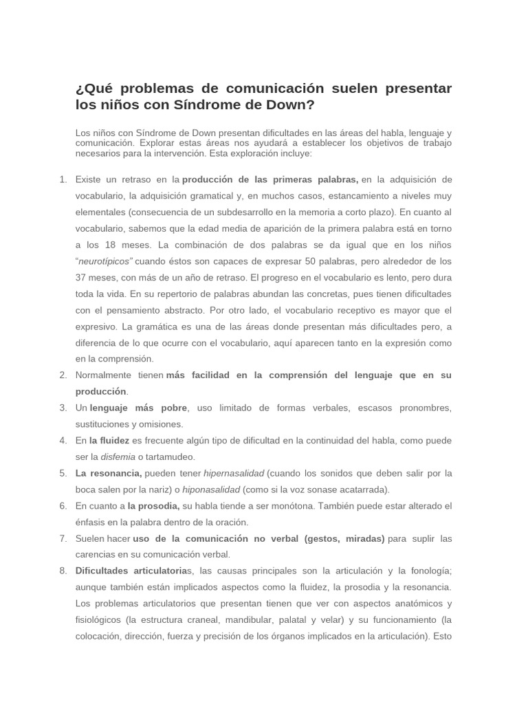 Problemas de comunicación en niños con Down | PDF | Comunicación | Habla