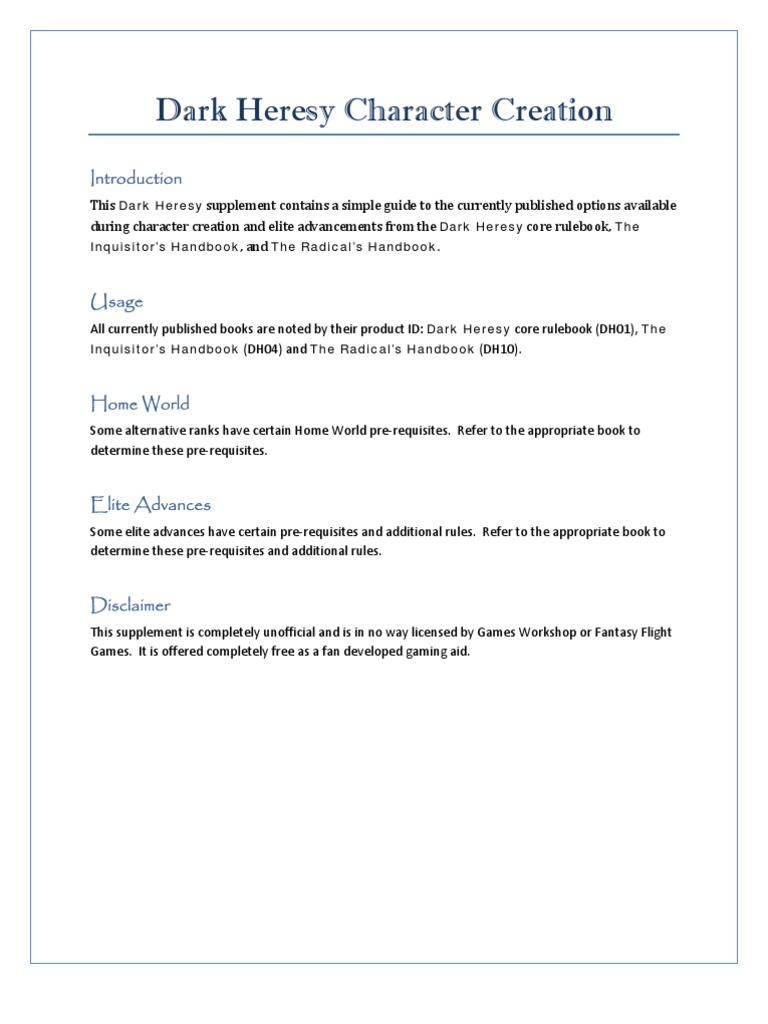 Dark Heresy - Character Creation | PDF