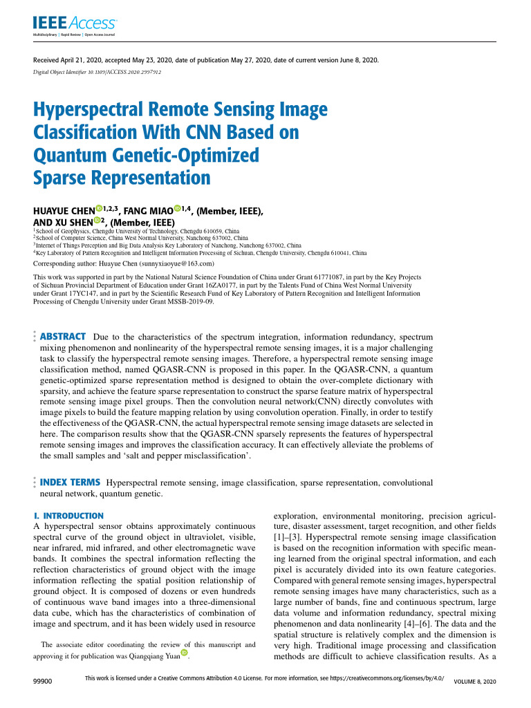 Hyperspectral Remote Sensing Image Classification With CNN Based On Quantum Genetic-Optimized ...