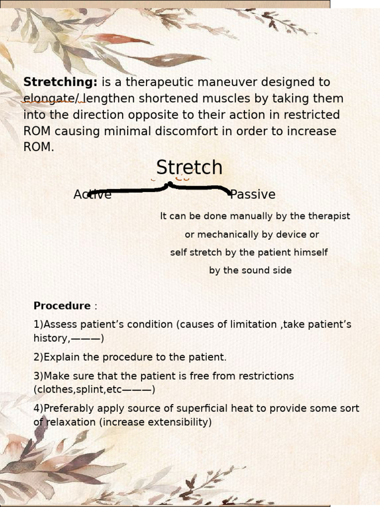 Therapeutic Exercise (Passive Stretching) .. | PDF | Human Leg | Foot