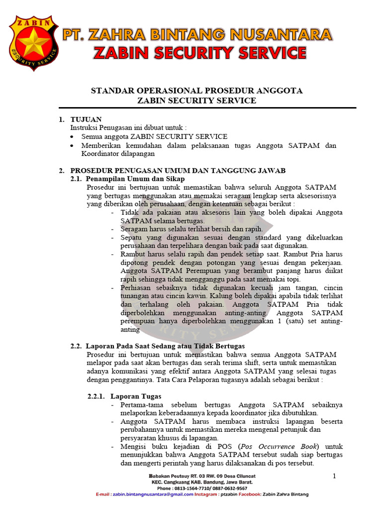 STANDARD OPERATING PROCEDURE ZABIN SECURITY SERVICE | PDF